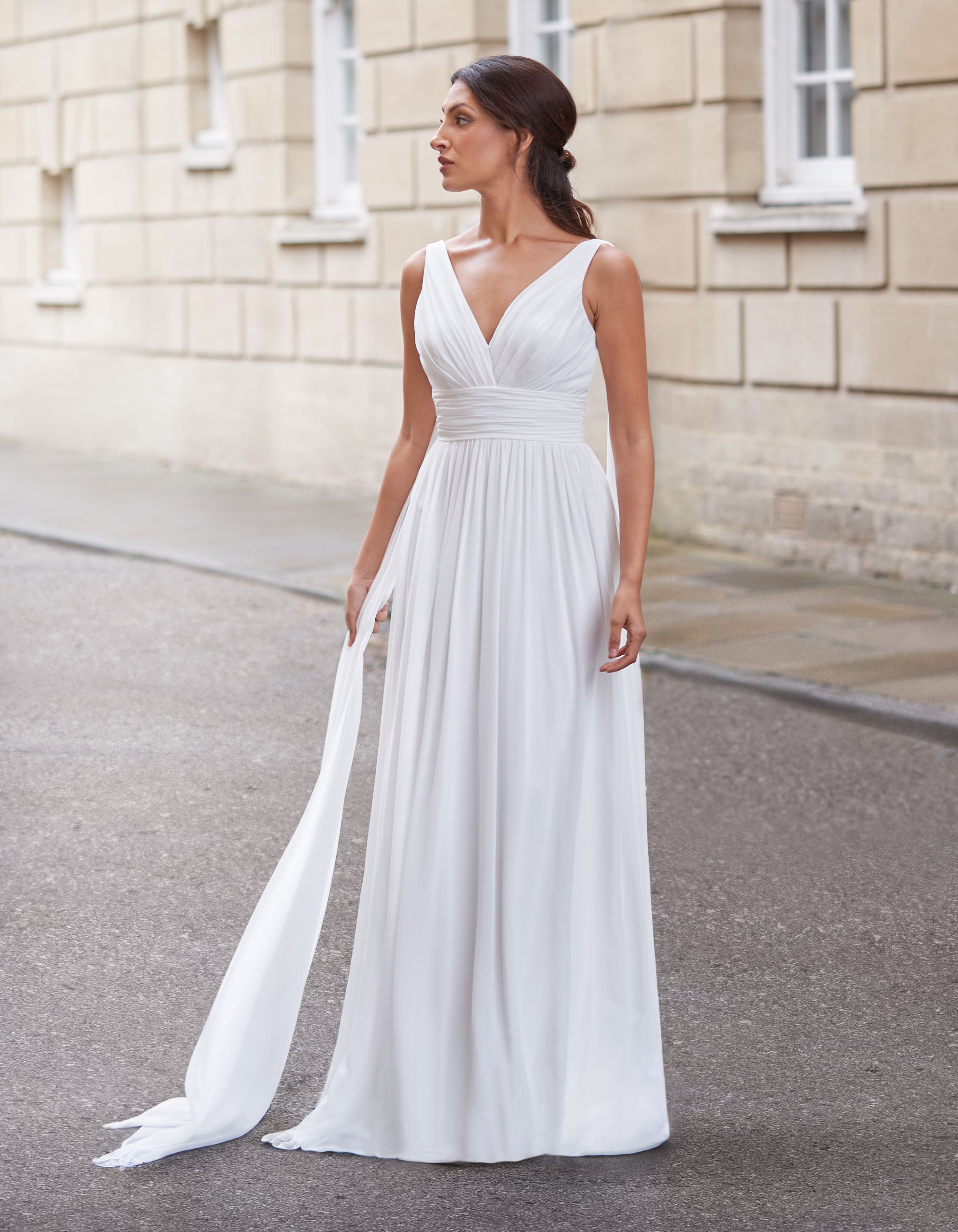 Amala A Grecian Inspired Chiffon Gown With Shoulder Drapes Wed2b Amala A Grecian Inspired Chiffon Gown With Shoulder Drapes Wed2b